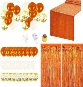 orange birthday party decorations/fall birthday decorations orange/fall bridal shower wedding thanksgiving/orange balloons/sequin table runner foil fringe curtains/orange graduation party decorations/