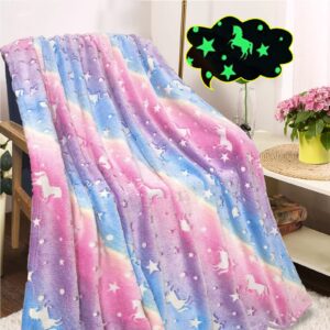 unicorn glow in the dark blanket, unicorn blanket for girls, kids blankets for girls, unicorns gifts for girls age 6-8, toddler blanket for kids, birthday, valentines day, christmas, 50"x60"