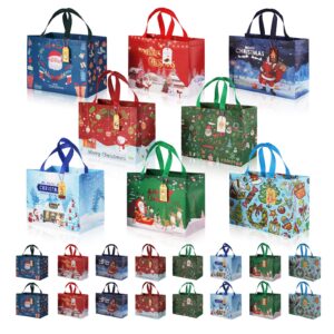 16 pack christmas gift bags with gift tags, medium size 12.8 x 9.8 x 6.7 inches with handle，reusable tote bags for xmas gifts wrapping, presents, shopping, party