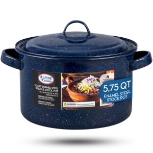 alpine cuisine enamel steel dark blue speckle stock pot 5.75qt with lid, healthy cookware commercial grade stockpots, multi cooking pot for stew, sauce & reheat food, compatible for family meals