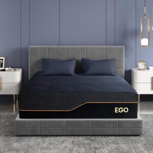 egohome 14 inch full memory foam mattress for back pain, cooling gel mattress bed in a box, made in usa, certipur-us certified, therapeutic medium double mattress, 54x75x14 black