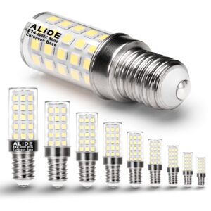 alide e14 led bulbs 4w equal 40 watt candelabra bulbs,120v to 220v, 6000k daylight bright white t6 c7 e14 european base edison bulb for chandeliers,turkish persian lamp pendant,non-dimmable,10 pack