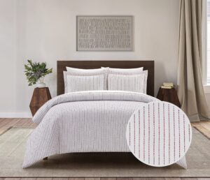 chic home wesley 3 piece duvet cover set contemporary solid white with dot striped pattern print design bedding - pillow shams included, king, wine red