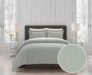 chic home morgan 2 piece duvet cover set contemporary two tone striped pattern bedding - pillow sham included, twin, green