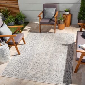 mark&day outdoor rugs, 8x8 latimer global indoor/outdoor beige square area rug, non shedding beige grey carpet for patio, porch, deck, bedroom, living room or kitchen (7'10" square)