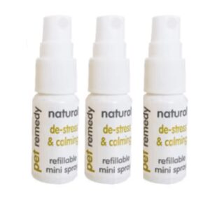 pet remedy natural de-stress & calming spray for dogs, cats, and other nervous pets; aids with anti-anxiety, separation-anxiety, travel size; 15ml (bundle of 3)