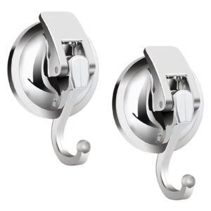 apkhgtb suction cup hooks for shower, bathroom, kitchen, glass door, mirror, tile – loofah, towel, coat, bath robe hook holder for hanging – waterproof wreath hanger (silver 2pack)