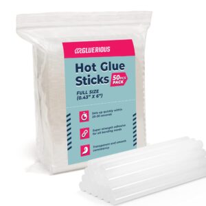 50pcs full size hot glue sticks for large glue gun, 0.43x6 inches large glue sticks, bulk-pack for arts crafts diy fabric gluing & more