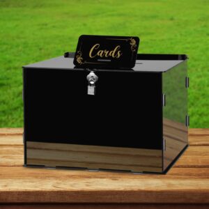 fowecelt black acrylic wedding card box with lock, rustic card box for wedding reception bridal shower birthday baby shower graduation