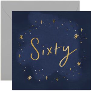 old english co. stars 60th birthday card - stylish gold foil sixtieth celebrations greeting card for her or him | sixty card for men and women | blank inside & envelope included (60th)