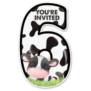 20 cow 6th birthday party invitations with envelopes double sided farm animal cow shaped fill-in invitations invites for 6 year old