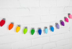 whaline 6.6ft christmas felt light garland banner 12 colors light bulbs shape rainbow banner xmas colored decorative bunting garland for xmas tree christmas party holiday home mantel wall decoration