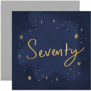 old english co. stars 70th birthday card - stylish gold foil seventieth celebrations greeting card for her or him | seventy card for men and women | blank inside & envelope included (70th)