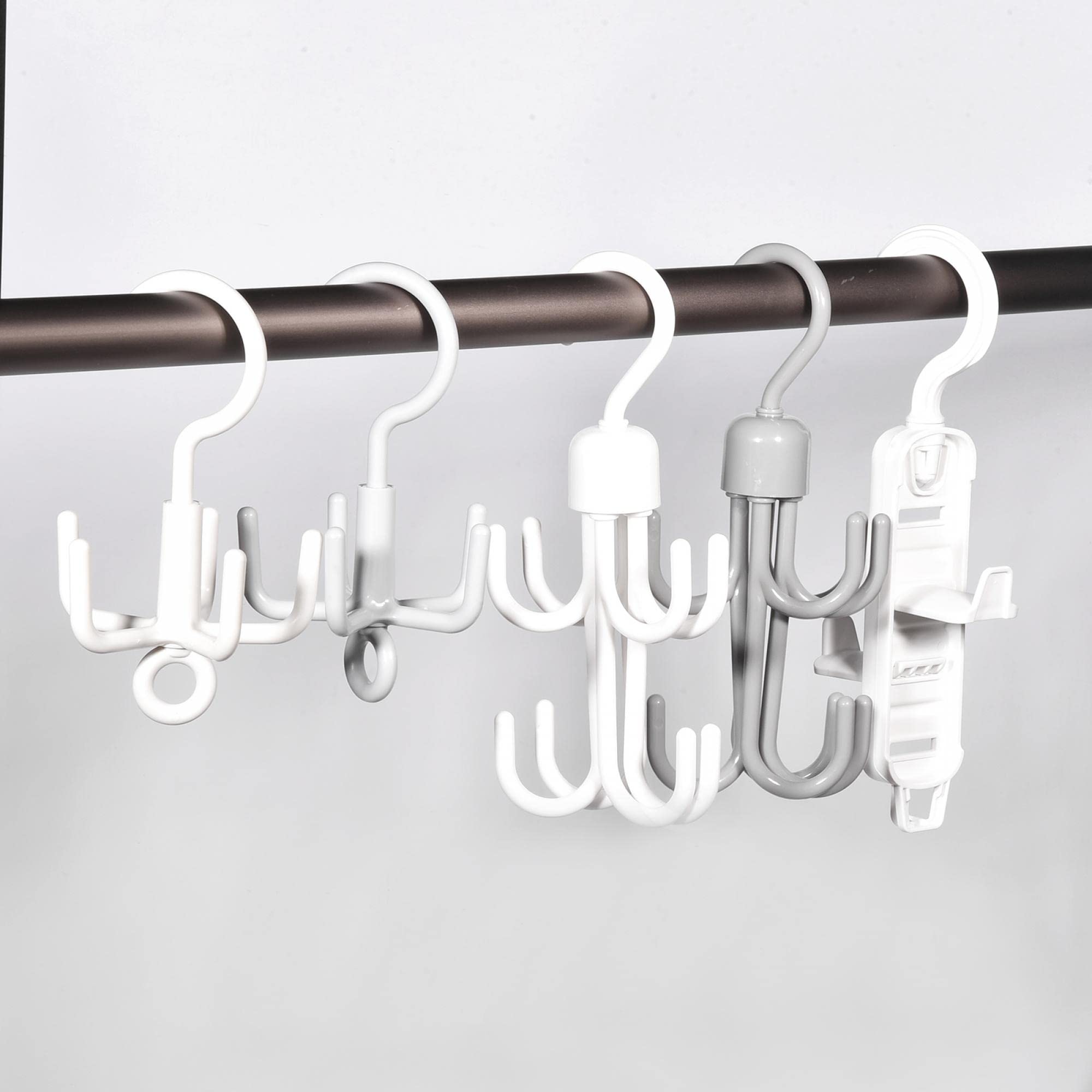 uxcell Multifunctional Closet Hook, Rotatable PP Storage Organizer 5 Hooks in 1, Gray