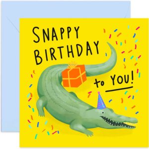 old english co. snappy crocodile birthday card - fun animal pun greeting card for adults and children birthday wishes | wildlife jungle themed aligator card | blank inside & envelope included