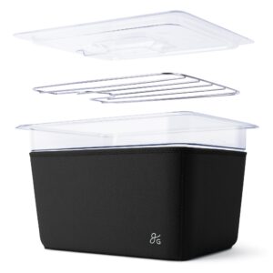 greater goods sous vide container 12 qt with stainless steel rack, insulation sleeve, and lid, (onyx black)