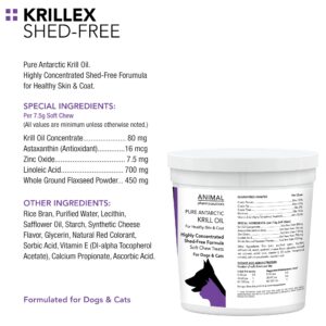 Animal Pharmaceuticals Krillex Shed-Free Chews - Shedding Support Krill Oil for Dogs & Cats - Skin and Coat Omega 3 Supplement for Dogs - 60 ct