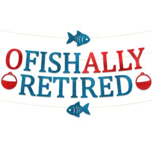 ofishally retired glitter banner - funny retirement party supplies, gifts and decorations - fishing gift - fishing themed party