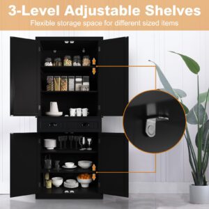 ARTPOWER Kitchen Pantry Storage Cabinet with Drawer and Adjustable Shelves, Pantry Cabinet for Kitchen, Bathroom or Hallway, Black