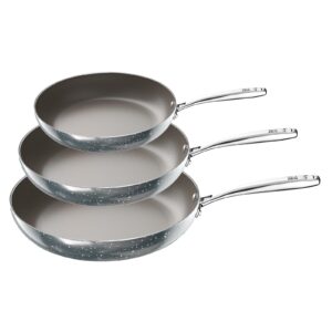 rockurwok non stick frying pans ceramic pan, 3-piece set cooking pan with stainless steel handle, 8" &10" and 12" pan - free of pfas, ptfe, pfoa, dishwasher safe, oven safe