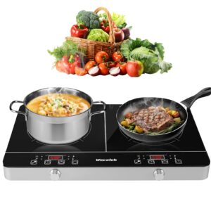 portable induction cooktop 1800w double induction cooktop stove hot plates,2 independent touch control with 2 knobs,9 power & 10 temp levels,child safety lock,timer