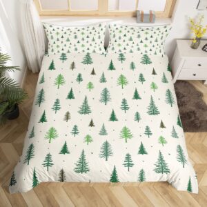 castle fairy christmas tree duvet cover set queen size,green pine bedding set 3pcs for kids teens girls boys room decor,nature plants comforter cover soft microfiber quilt cover with 2 pillowcases