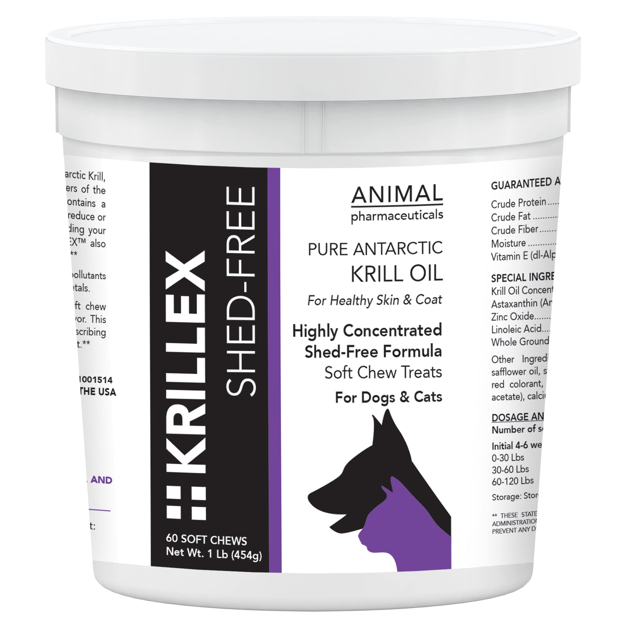 Animal Pharmaceuticals Krillex Shed-Free Chews - Shedding Support Krill Oil for Dogs & Cats - Skin and Coat Omega 3 Supplement for Dogs - 60 ct