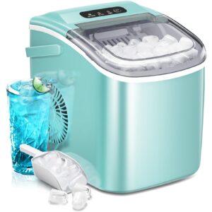 aglucky ice makers countertop,portable ice maker machine with handle,self-cleaning ice maker, 26lbs/24h, 9 ice cubes ready in 8 mins, for home/office/kitchen (green)