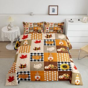 manfei retro plaid splicing comforter set with 2 pillowcases,thanksgiving theme sunflower pumpkin super soft microfiber bedding set for adults teens,rustic farmhouse duvet set for room decor,king