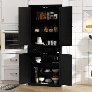 artpower kitchen pantry storage cabinet with drawer and adjustable shelves, pantry cabinet for kitchen, bathroom or hallway, black