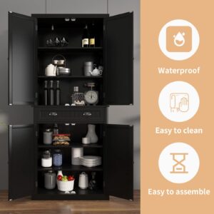 ARTPOWER Kitchen Pantry Storage Cabinet with Drawer and Adjustable Shelves, Pantry Cabinet for Kitchen, Bathroom or Hallway, Black