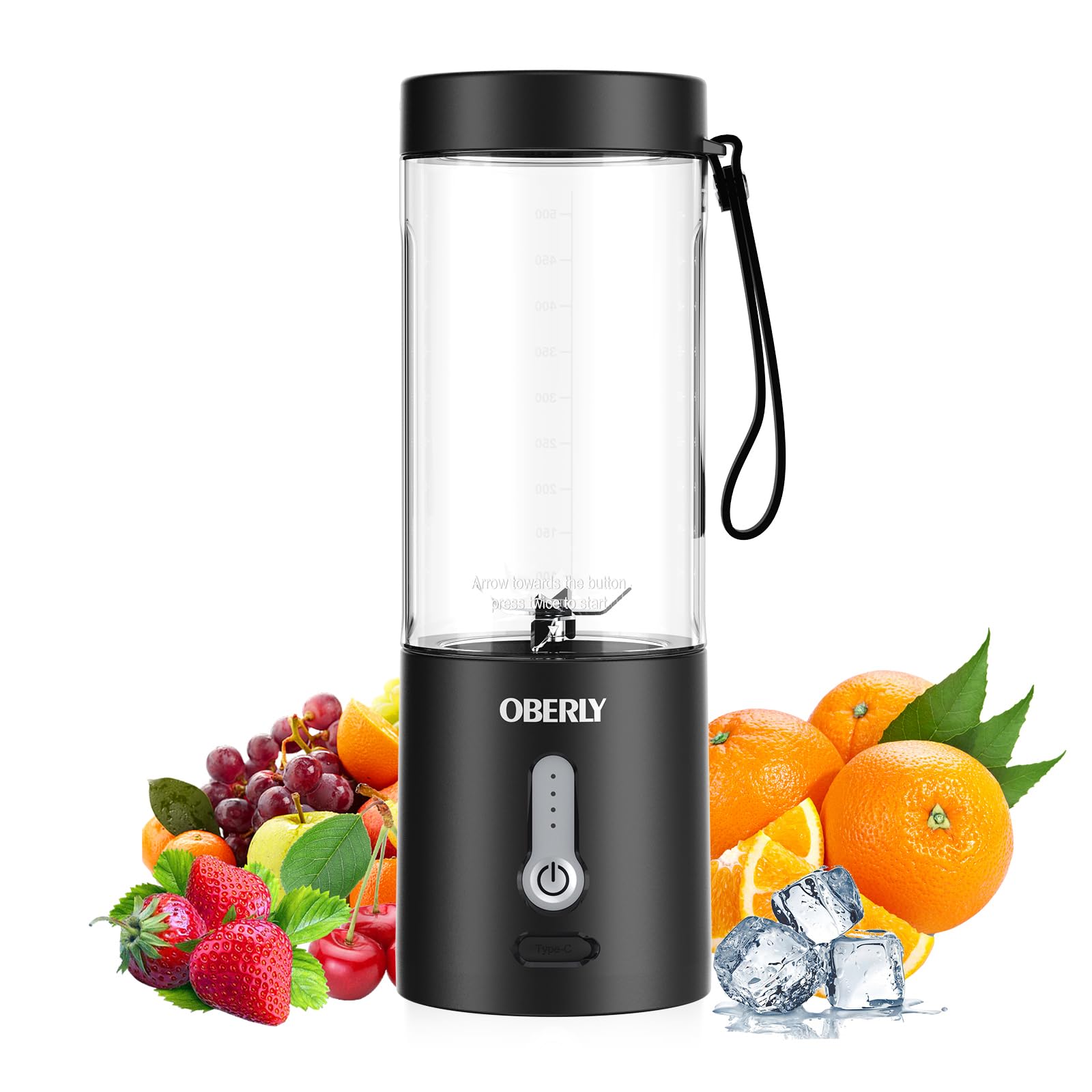 Portable Blender for Shakes and Smoothies, OBERLY Personal Travel Blender for Protein with USB Rechargeable Battery, 6-Point Stainless Steel Blades, Travel Cup for Gym, Car, Office, On the Go