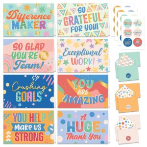 decorably 24 pack gold-foiled employee appreciation cards with envelopes & stickers - 8 designs blank inside employee appreciation card, 6x4in employee thank you cards for employees appreciation