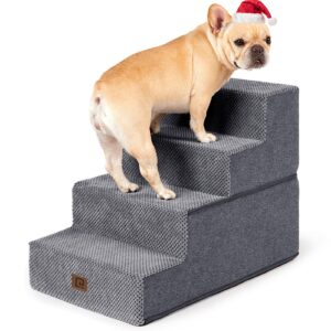 eheyciga dog stairs ramp for bed 18”h, 4-step dog steps for high bed, pet steps for small dogs and cats, non-slip balanced dog indoor ramp, grey