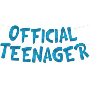 official teenager blue glitter banner - 13th birthday party decorations, gifts, and supplies