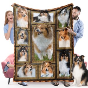 sheltie shetland sheepdog blanket, fleece throw blanket for couch bed, soft cozy warm flannel blankets and throws for sofa living room, gifts for dog lovers, 50" x 60"