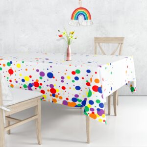 rainbow dot tablecloth colorful polka dot tablecloth 54"x108" rectangle polyester fabric table cover for rainbow birthday baby shower christmas carnival festival paint theme party decor supplies