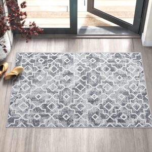 wonnitar moroccan indoor door mat - 32''x48'' entrance doormat entry rug, washable grey absorbent non-slip front door mat low-profile dirt resist rug for bathroom entryway (grey,47.2'' x 31.5'')