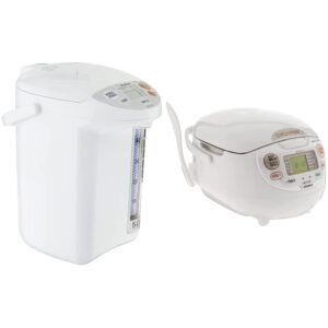 zojirushi micom water boiler and warmer, 169 oz/5.0 l, white & ns-zcc10 neuro fuzzy rice cooker, 5.5-cup, white