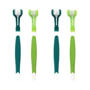 mipcase 4pcs head triple toothbrush cleaning for dogs headed care small kitten handle finger supplies pet dog hair oral tooth gentle toothbrushes teeth dental cat gum large green puppy