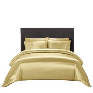 opulence bedding silk satin duvet cover set gold california king 3 piece (duvet cover + 2 pillowcases) comforter cover california king size zipper closure