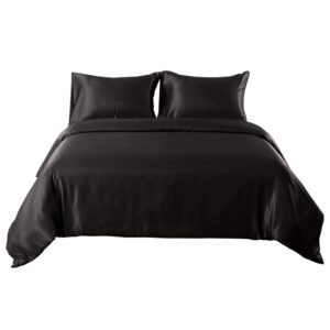 opulence bedding silk satin duvet cover set black oversized king 3 piece (duvet cover + 2 pillowcases) comforter cover oversized king size zipper closure