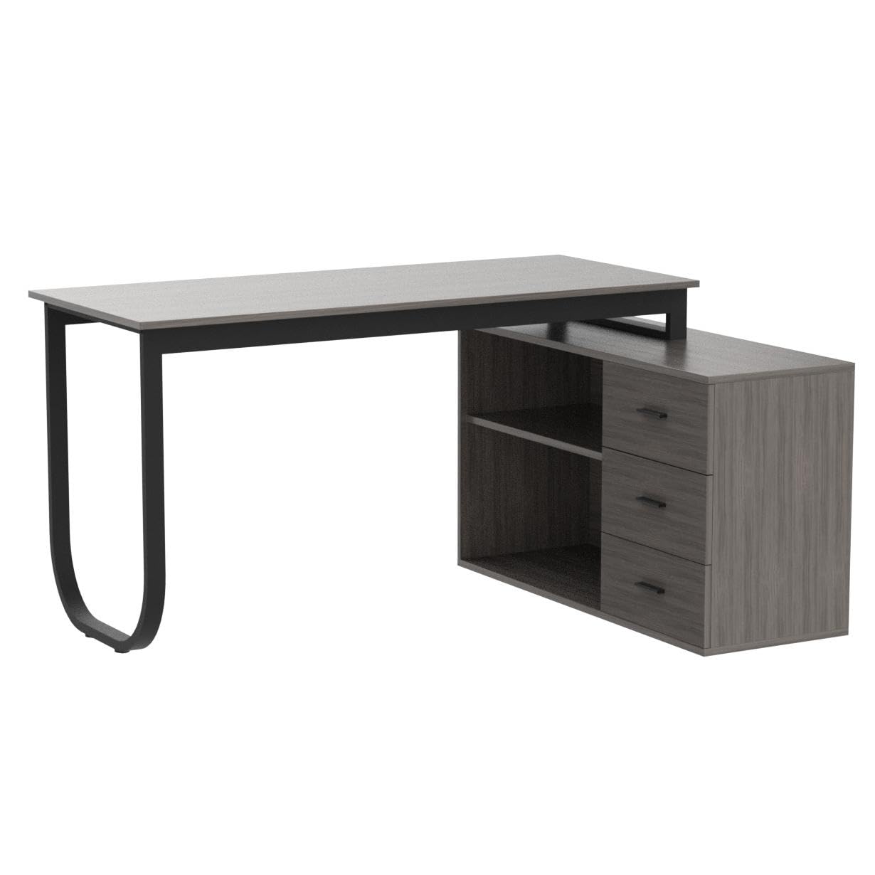 FUFU&GAGA Large 55.1" L-Shaped Office Desk with 41.3" File Cabinet, Corner Computer Desk with 3 Drawers & 2 Shelves, Workstation Executive Desk with Storage Shelf for Home Office - Grey