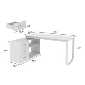 FUFU&GAGA Large 55.1" L-Shaped Office Desk with 41.3" File Cabinet, Corner Computer Desk with 3 Drawers & 2 Shelves, Workstation Executive Desk with Storage Shelf for Home Office - Grey