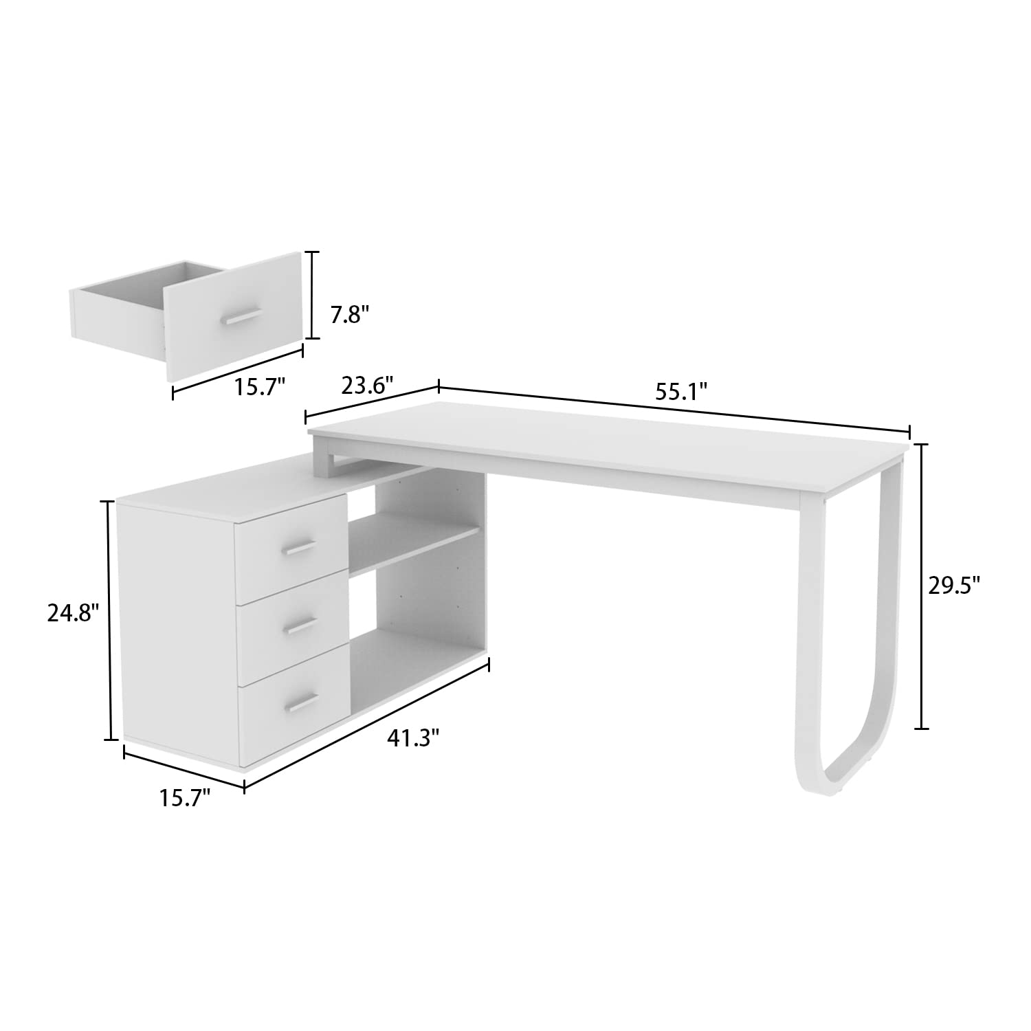 FUFU&GAGA Large 55.1" L-Shaped Office Desk with 41.3" File Cabinet, Corner Computer Desk with 3 Drawers & 2 Shelves, Workstation Executive Desk with Storage Shelf for Home Office - Grey