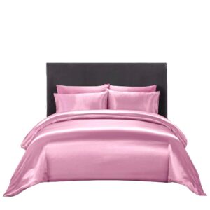 opulence bedding silk satin duvet cover set queen 3 piece (duvet cover + 2 pillowcases) duvet cover queen size pink satin comforter cover zipper closure