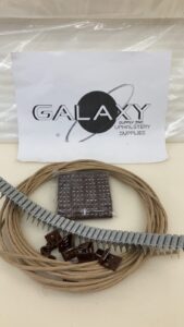 galaxy supply inc. upholstery spring repair kit #1. 50 pcs rubber coated ek clips from c.s. osborne & co. + 40 pcs 3 prongs stay wire clip + 20 ft paper wrapped springing wire