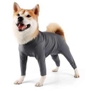 etdane dog onesie for after surgery pet surgical recovery suit anti shedding bodysuit long sleeve claming pajamas with legs for female male dog (medium, gray)