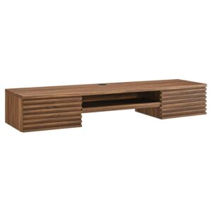 modway render wall mount particleboard and wood office desk in walnut