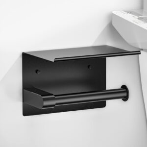 astofli black toilet paper holder with shelf: self adhesive toilet paper holder with phone shelf - no drill stainless steel toilet paper holders wall mount - wall mounted tissue roll holder